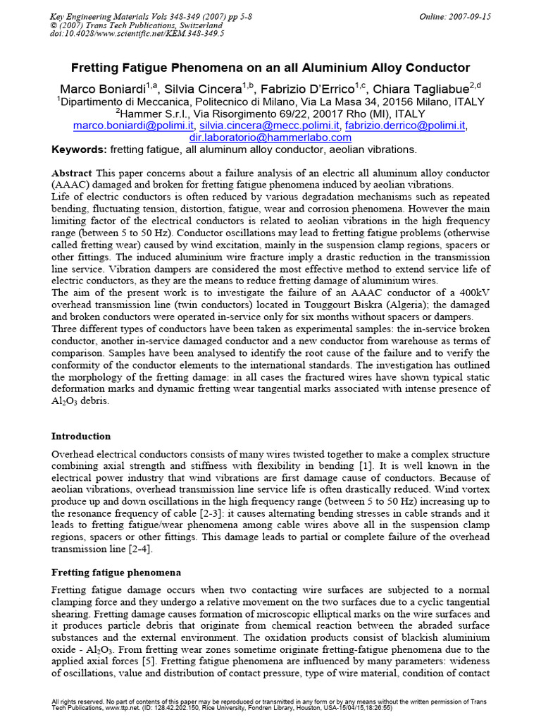 Fretting Fatigue Phenomena On An All Aluminium Alloy Conductor | PDF