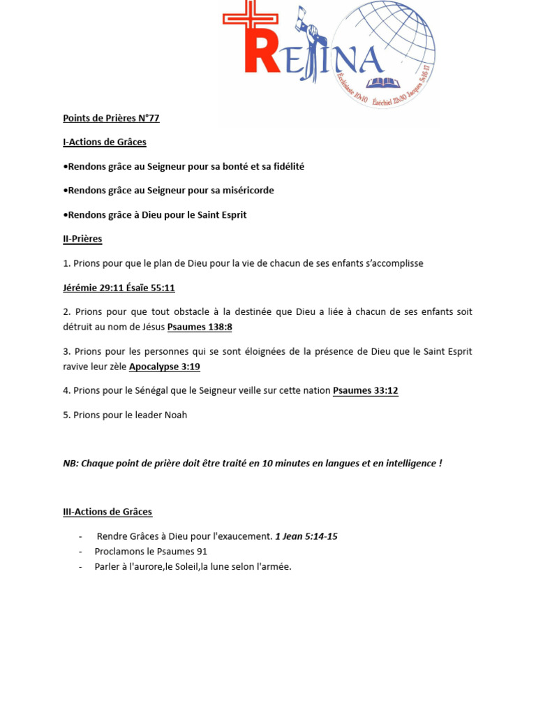 Rejina Sujet de Prière - Modèle - 22 | PDF