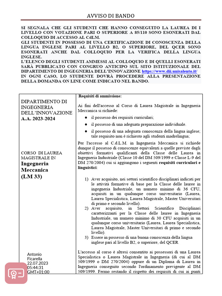 Bando 2023-2024 LM Meccanica_signed | PDF