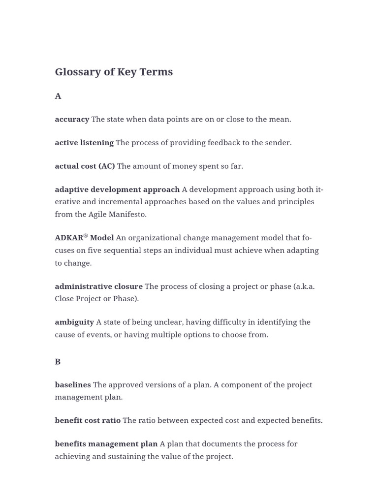 Glossary of Key Terms - Project Management Professional (PMP) ® Cert ...