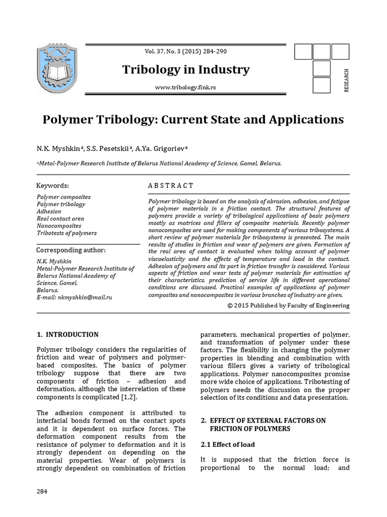 Polymer Tribology_Current State and Applications | PDF