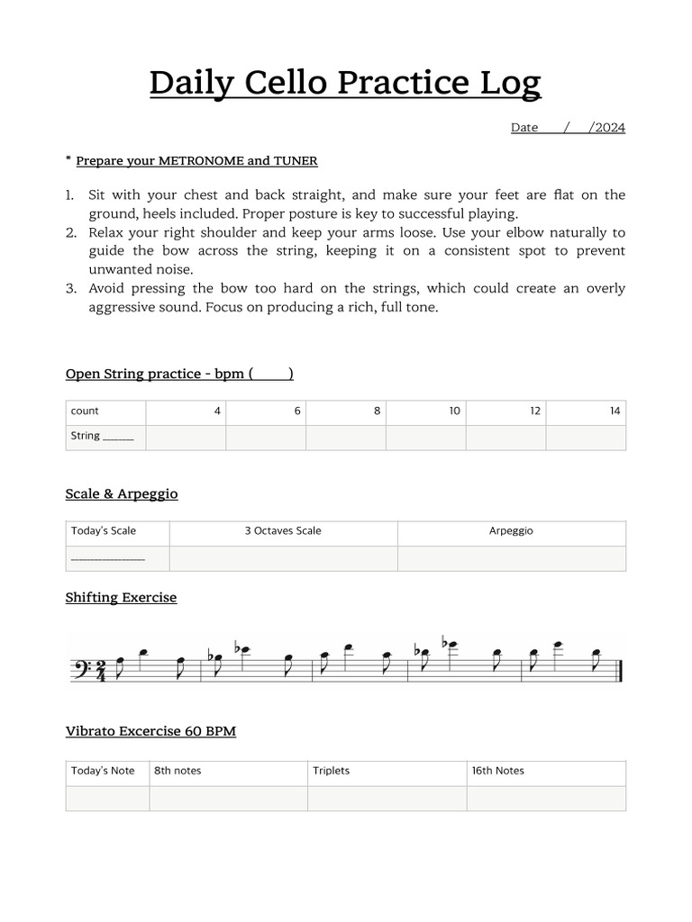 Cello Practice Log | PDF