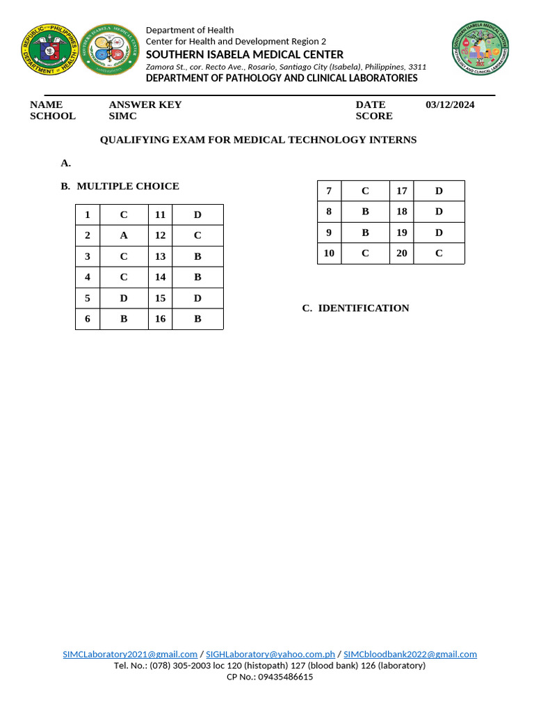 Answer Key For Qualifying Exam | PDF