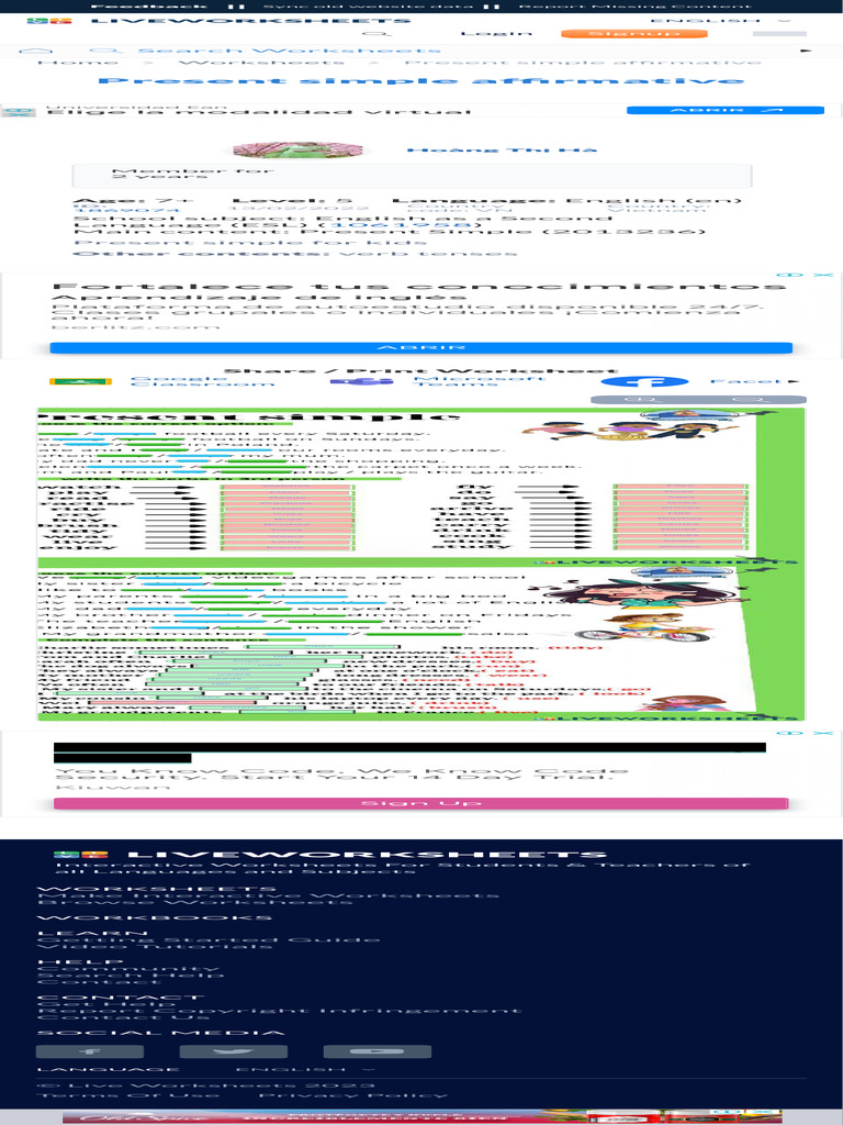 Present Simple Affirmative Interactive Exercise For 5 Live Worksheets | PDF