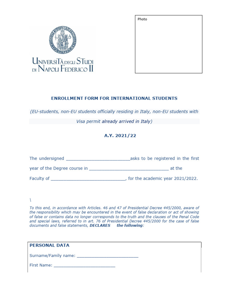 01 International Student Form | PDF