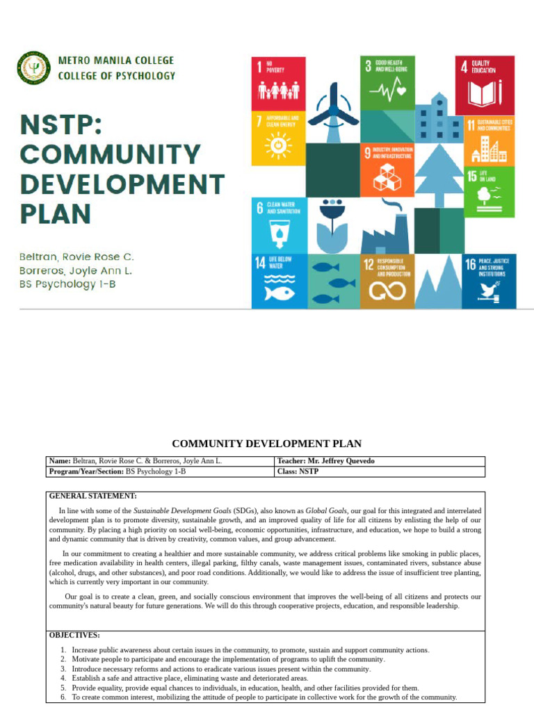 Community Development Plan Beltran Borreros BSP 1B | PDF