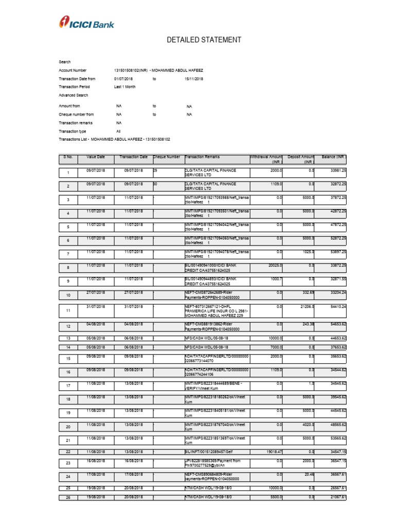 Last Three Months Statement | PDF