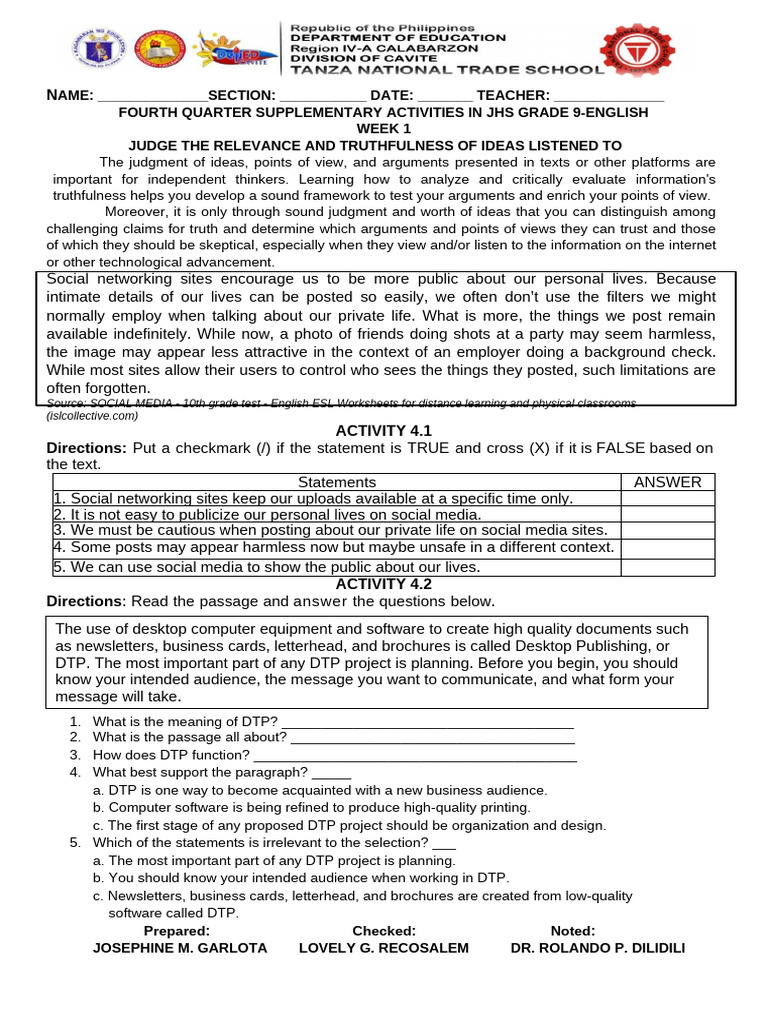 4thQ QRT Supplementary | PDF