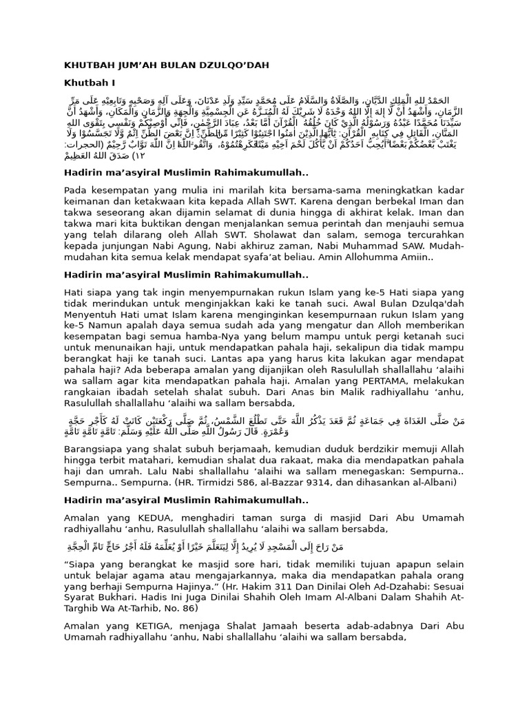 Khutbah Jumat Dzulqo'Dah | PDF