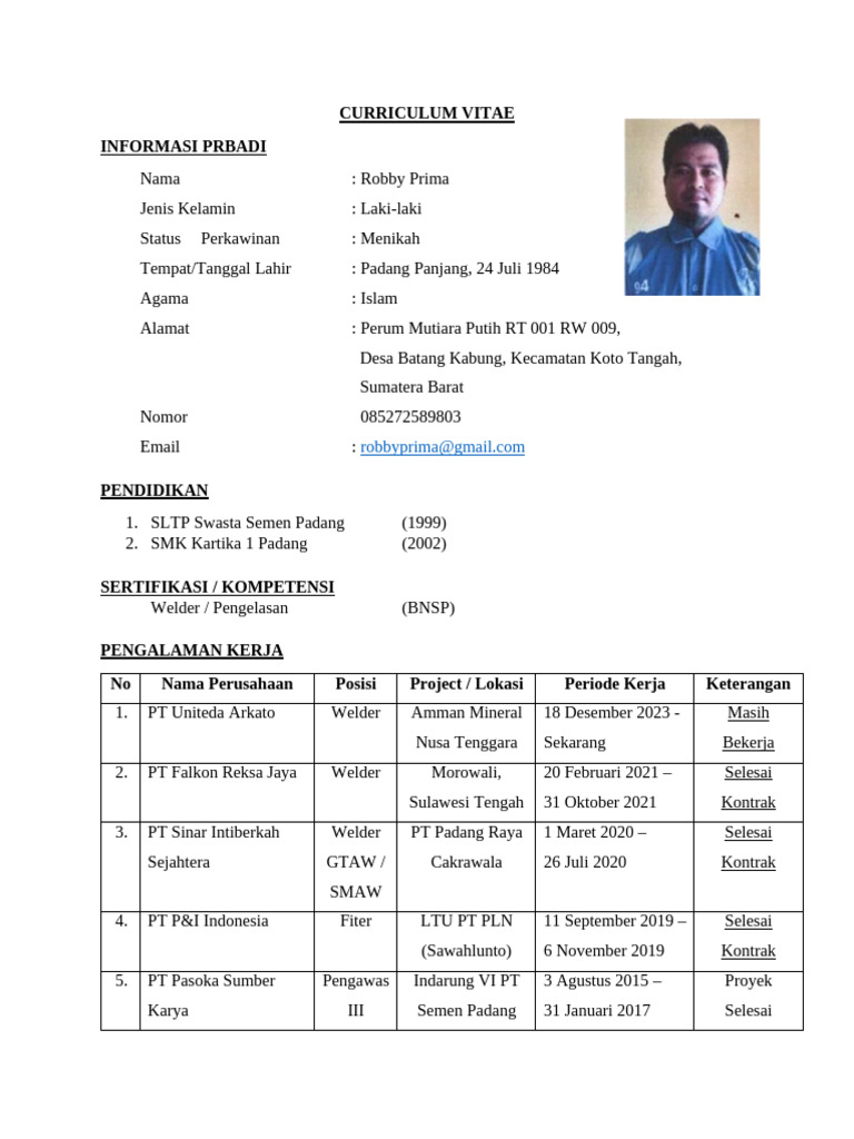 CV Robby Prima 2024 | PDF