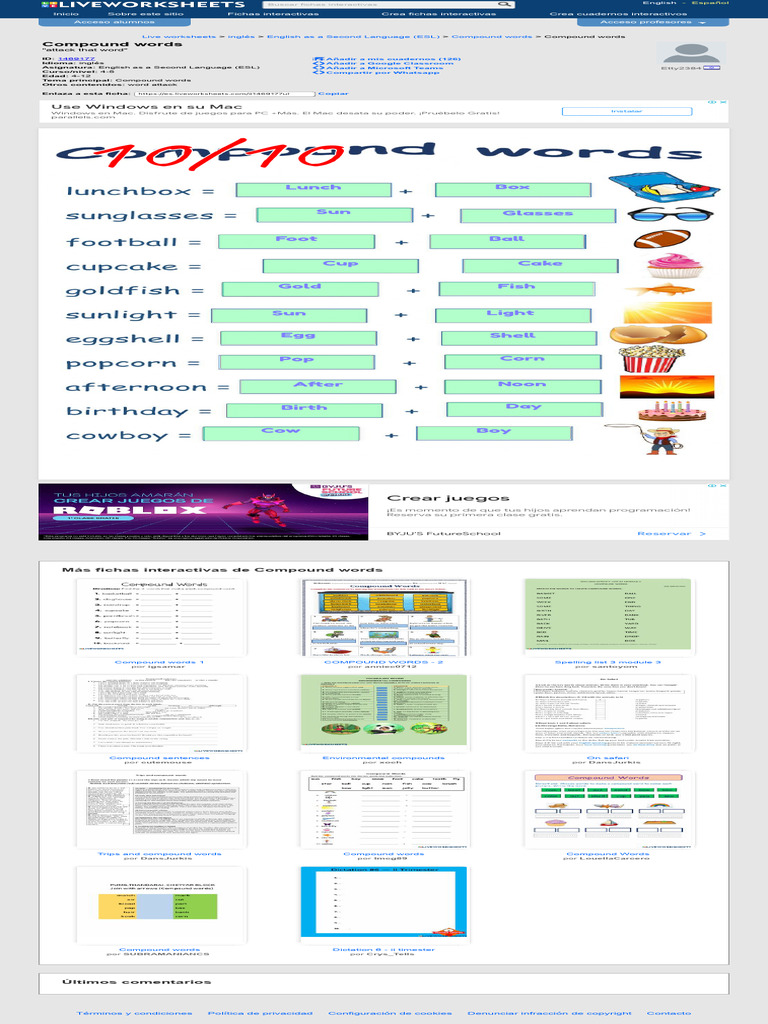 Actividad de Compound Words para 4-5 | PDF