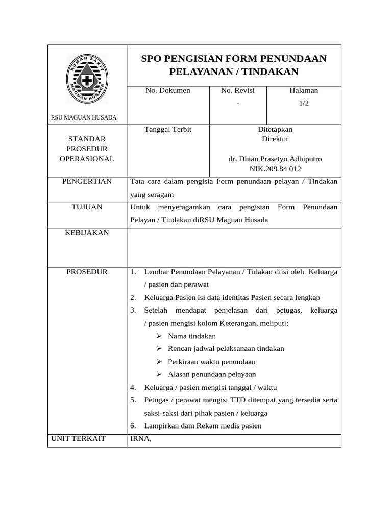 Spo Pengisian Form Penundaan Tindakan | PDF