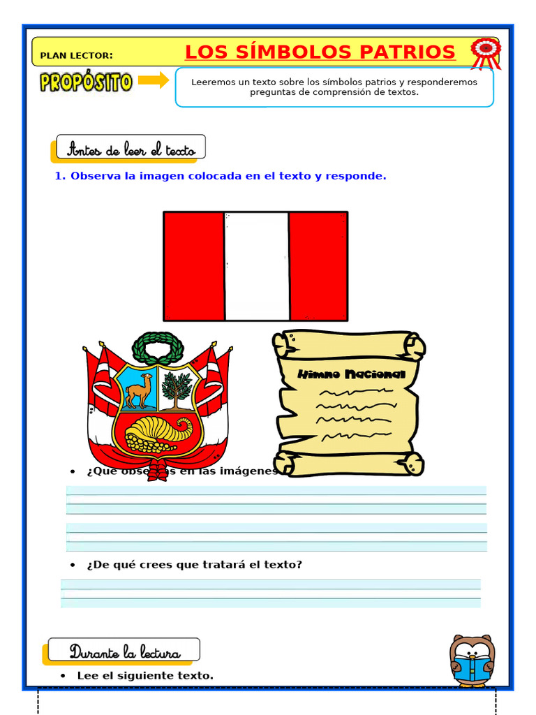 U4 s5 Ficha d4 Plan Lector Simbolos Patrios | PDF