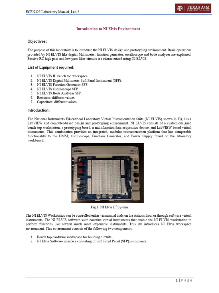 Lab2 - Introduction To NI ELVIS Environment | PDF