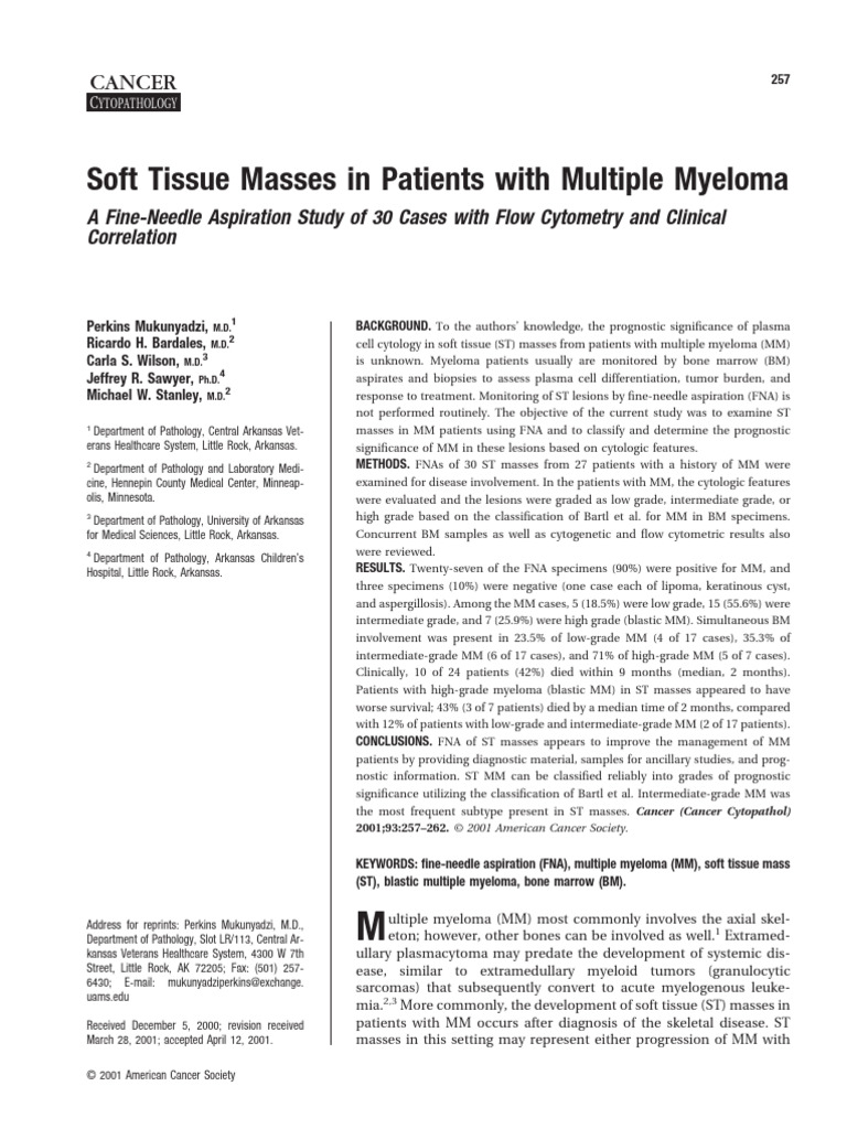 2001 Cancer Cytopathology - Mukunyadzi - Soft tissue masses in patients ...