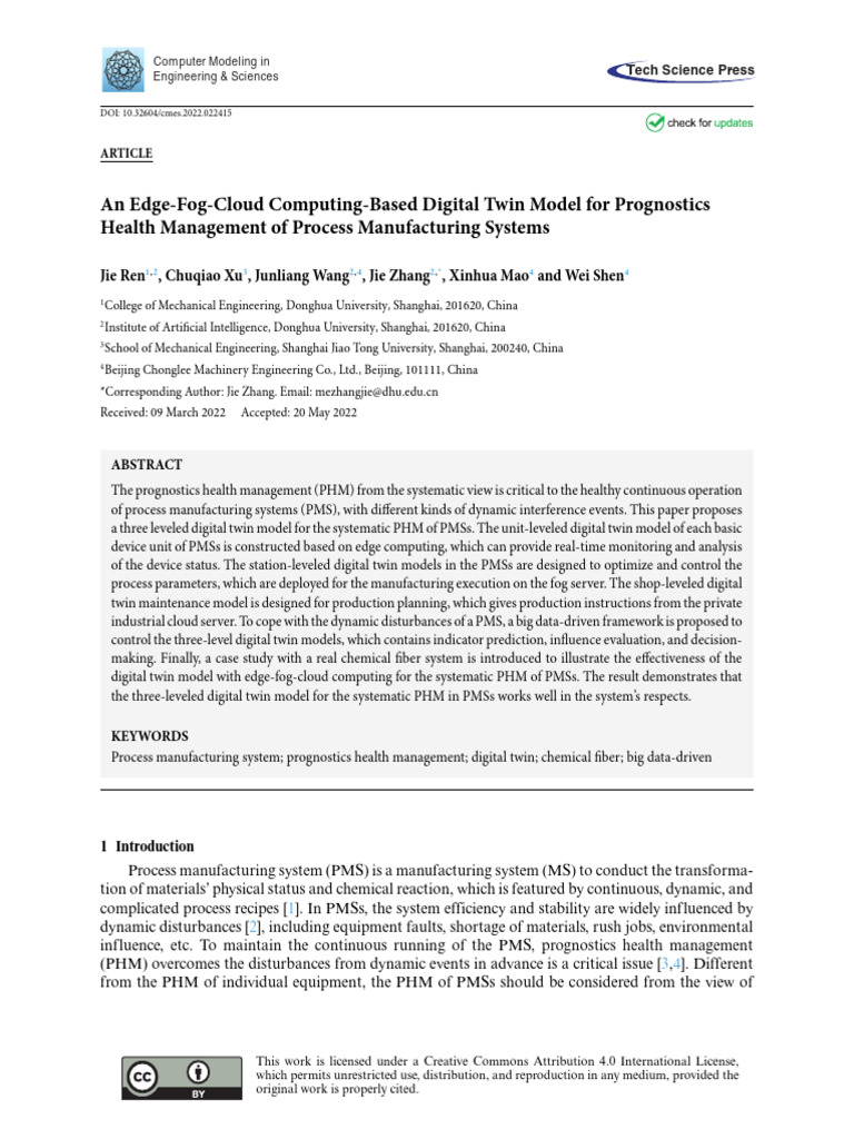 An Edge-Fog-Cloud Computing-Based Digital Twin Mod | PDF | Reliability Engineering | Prediction