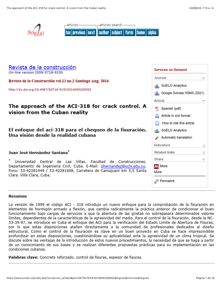 The Approach of The ACI-318 For Crack Control: A Vision From The Cuban ...