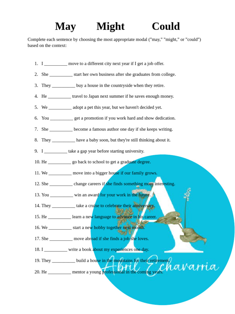 May Might Could - Future - Abril Exercise | PDF