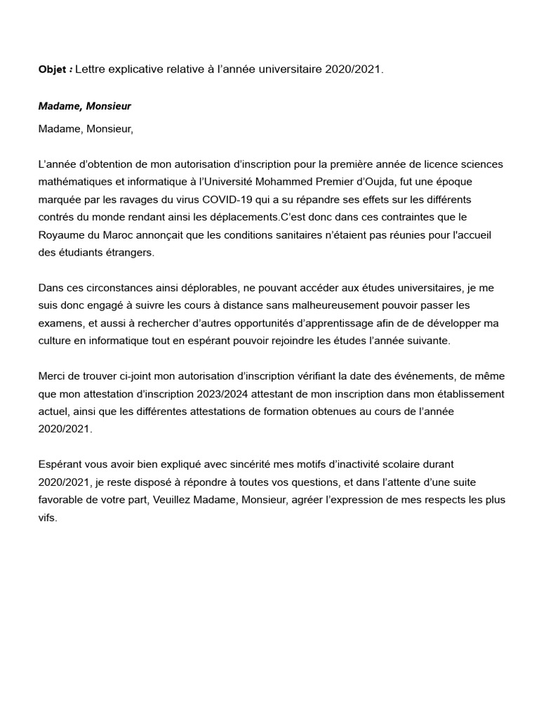 Lettre Explicative 2020-2021 | PDF