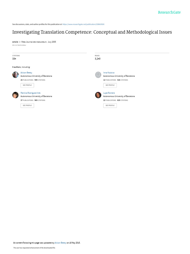 Investigating Translation Competence Conceptual An | PDF