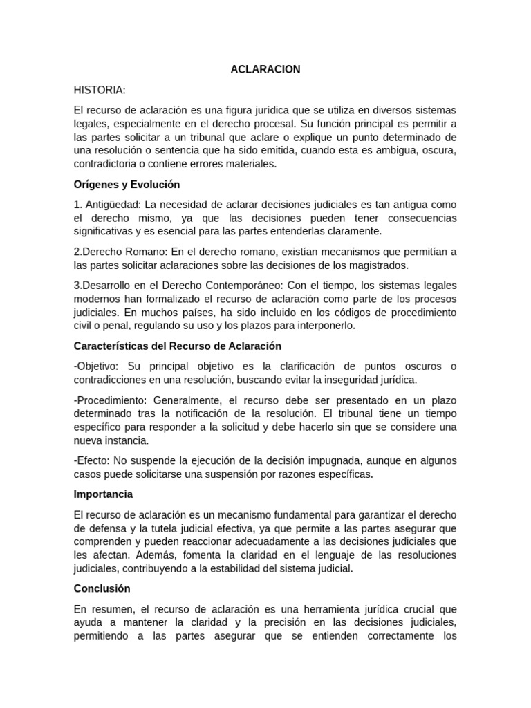 Recurso de Aclaración Judicial | PDF | Apelación | Sentencia (ley)
