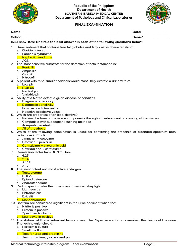 FINAL EXAMINATION - INTERNSHIP PROGRAM2.docx ANSWER | PDF