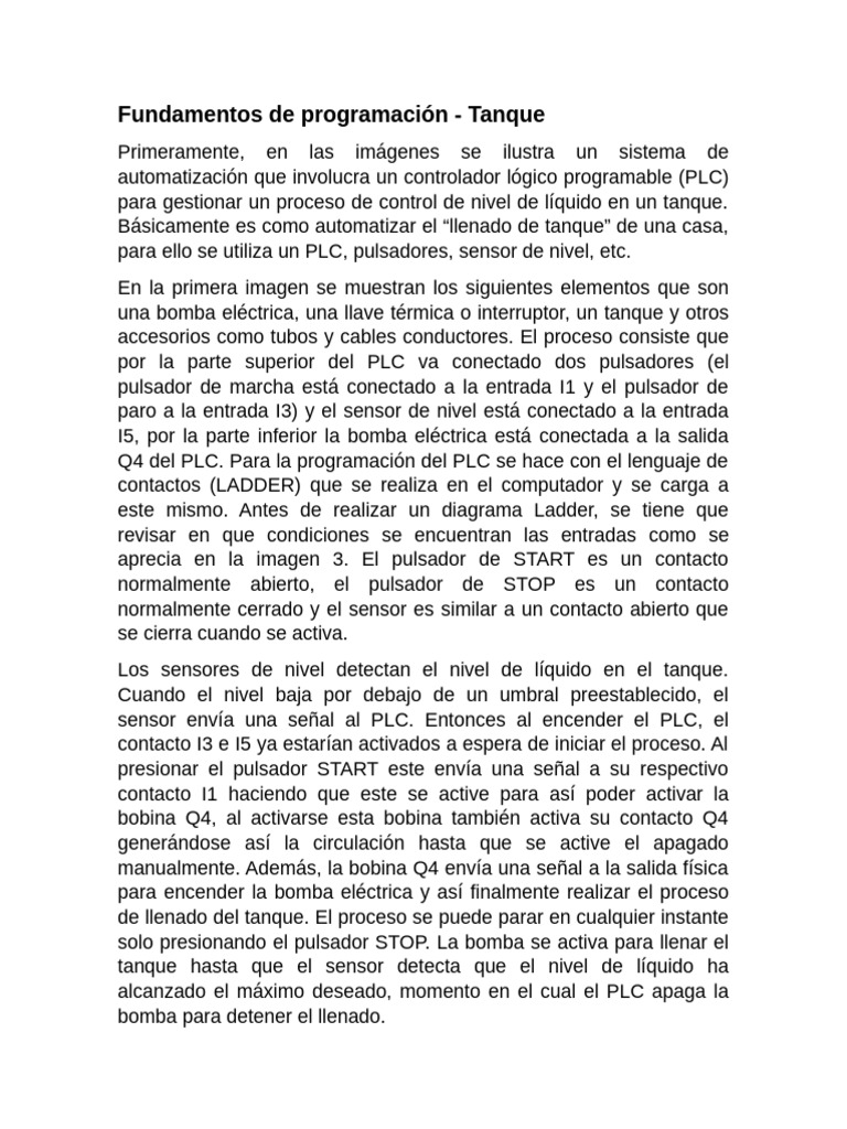 Ejercicio en clases de fundamentos de programación - Tanque | PDF