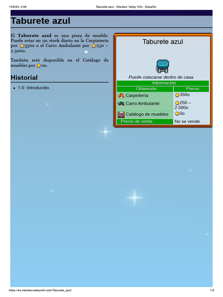 Taburete Azul - Stardew Valley Wiki - Español | PDF