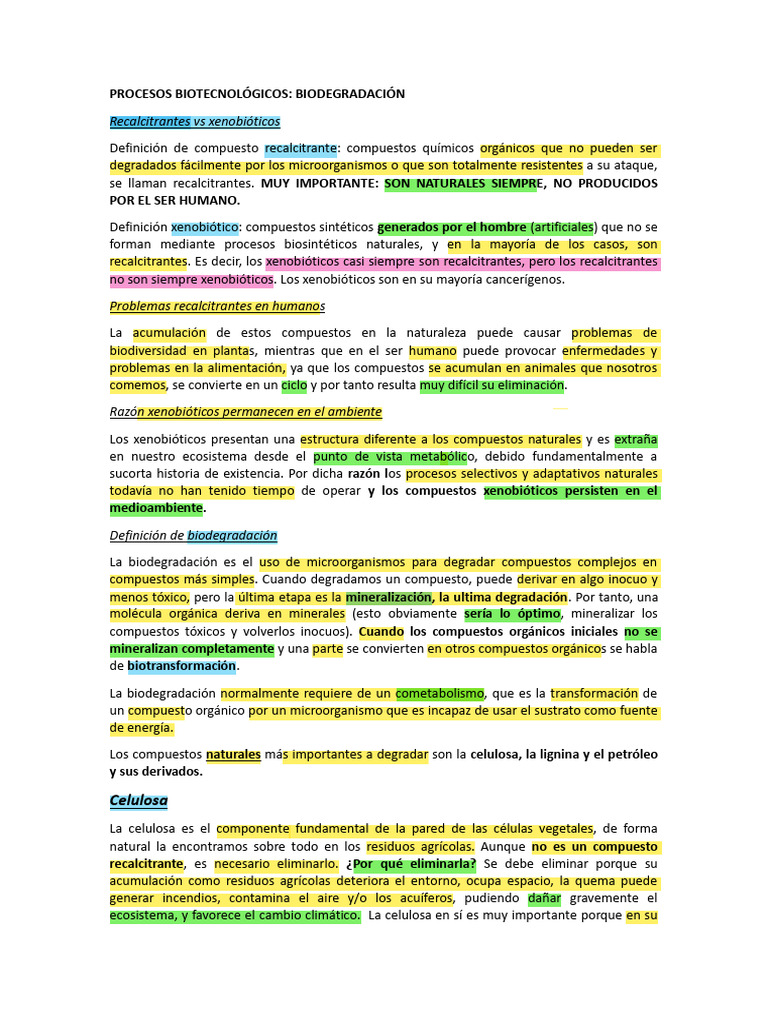 Procesos Biotecnológicos Biodegradacion | PDF