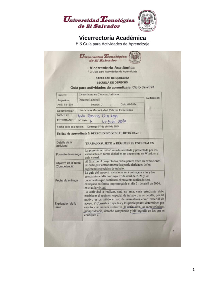 Guía Actividad 30% Tercera Evaluación Derecho Laboral I | PDF