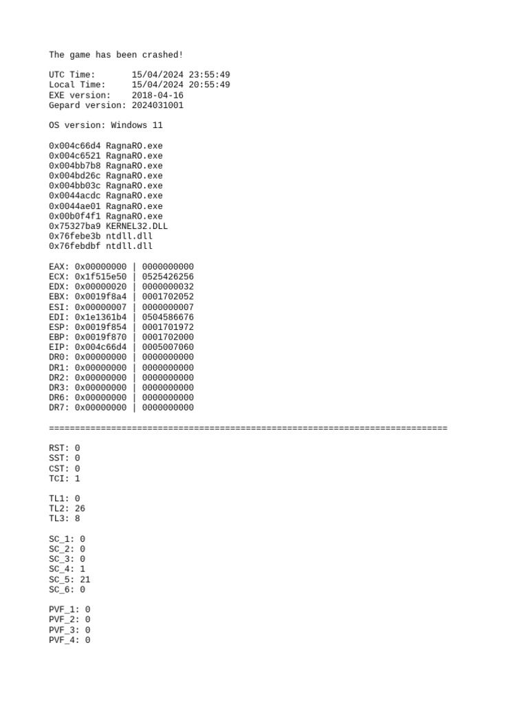 Game Crash Log | PDF