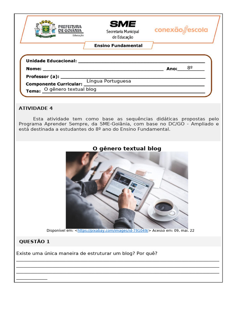 Atividades sobre Gênero Textual Blog | PDF | Blog | Ciências Sociais