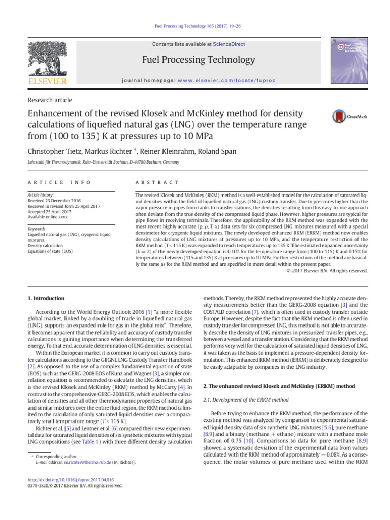 Fuel Processing Technology: Christopher Tietz, Markus Richter, Reiner Kleinrahm, Roland Span | PDF