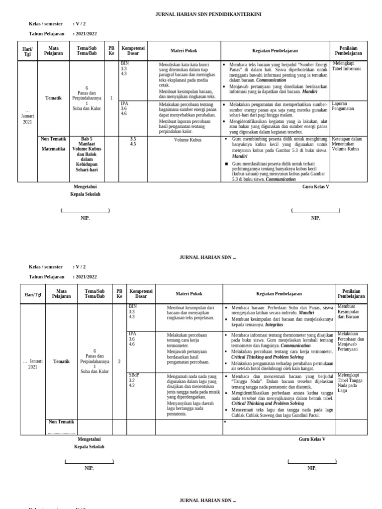 Jurnal Harian - Semester 2 | PDF