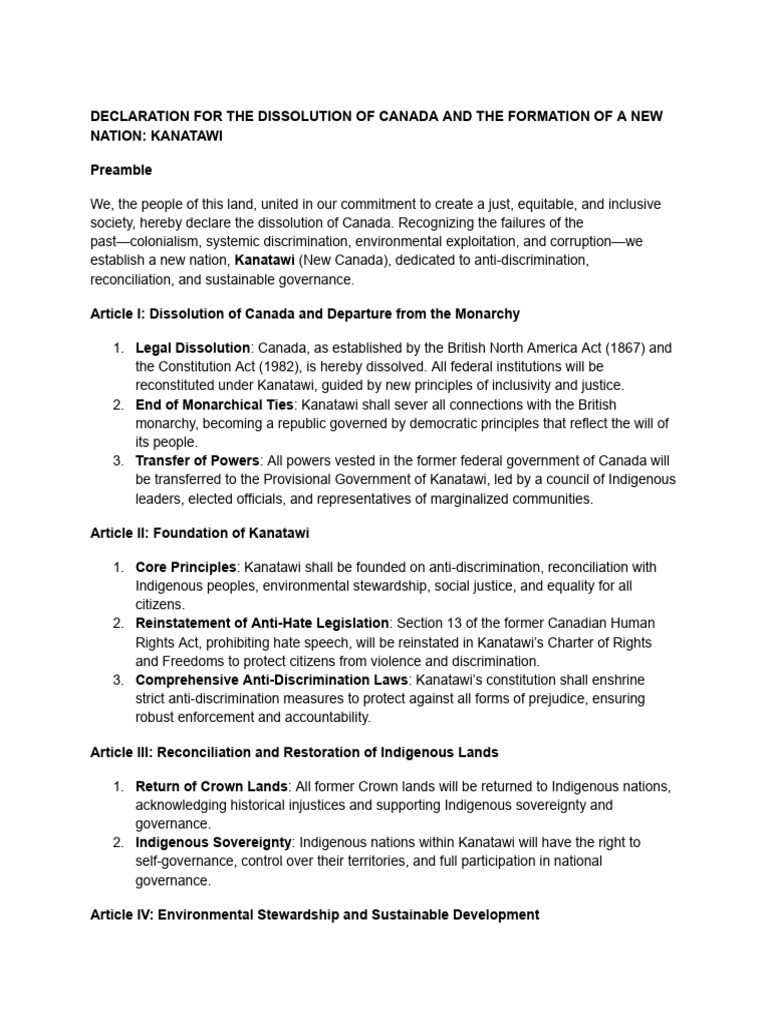 Declaration of Kanatawi: New Nation Formed | PDF | Sustainability | Canada