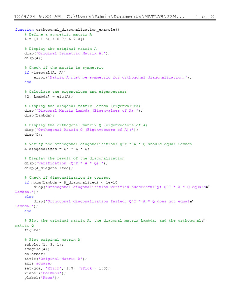 Orthogonal Diagonalization | PDF
