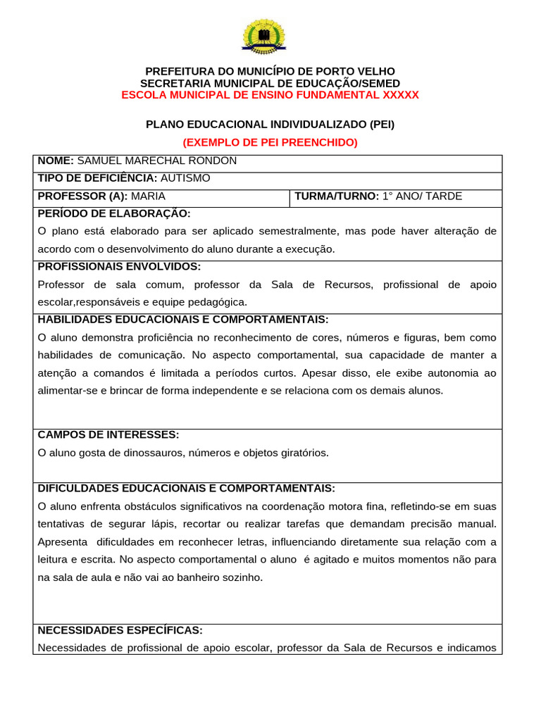 MODELO PEI PREENCHIDO- Ok (1) (2) | PDF