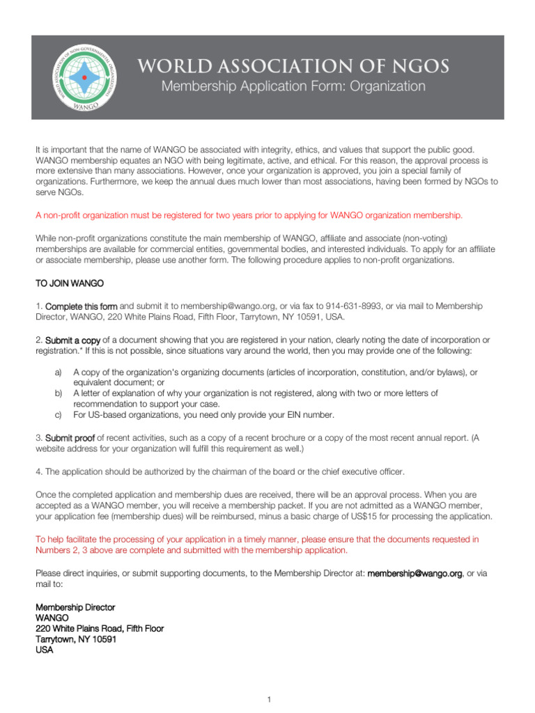 Member Application Form NGO | PDF