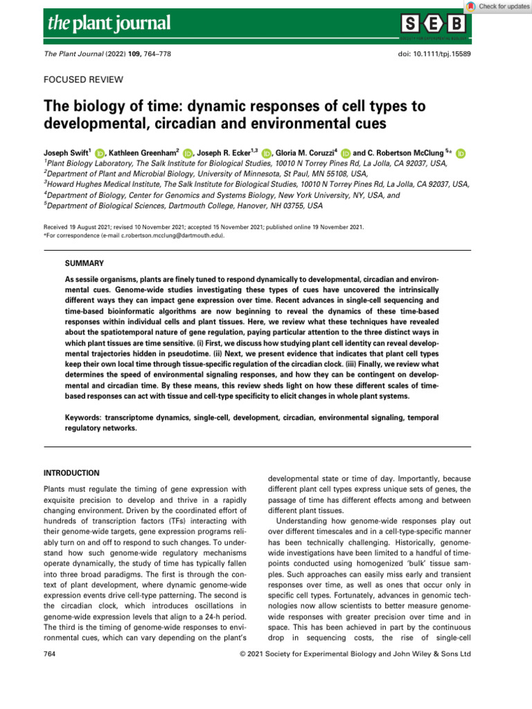 The Plant Journal - 2021 - Swift - The Biology of Time Dynamic ...