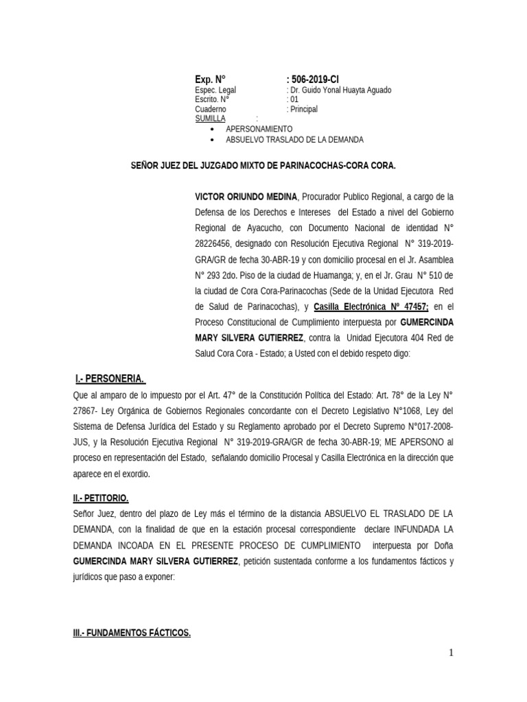ABSOLUCION DE DEMANDA DE NUTRICION EN PROCESO CONTENCIOSO | PDF ABSOLUCION DE DEMANDA DE NUTRICION EN PROCESO CONTENCIOSO | PDF