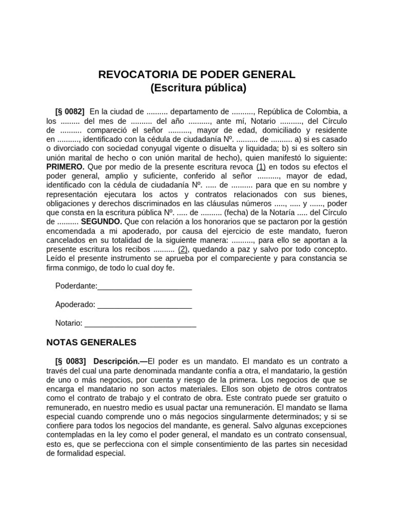 Revocatoria de Poder General (Escritura Pública) | PDF