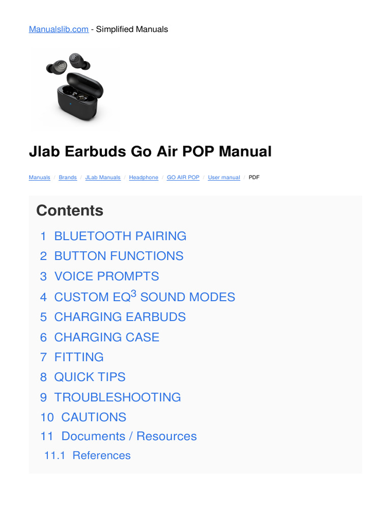 Jlab Earbuds Go Air POP Manual: 11.1 References | PDF