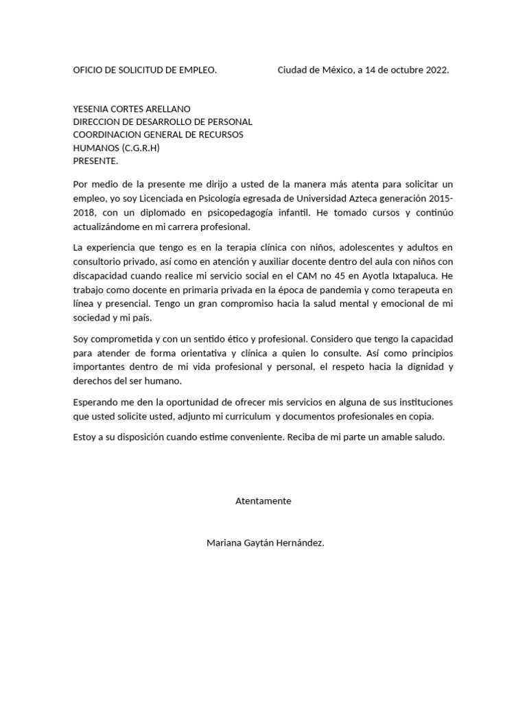 Oficio de Solicitud de Empleo | PDF