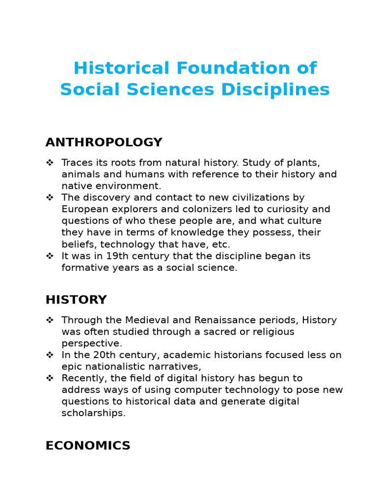 Historical Foundation of Social Sciences Disciplines | PDF | Social ...
