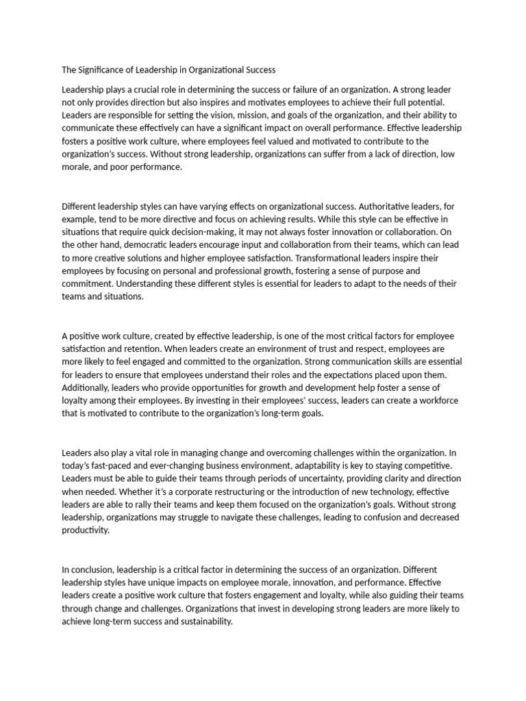 The Significance of Leadership in Organizational Success | PDF