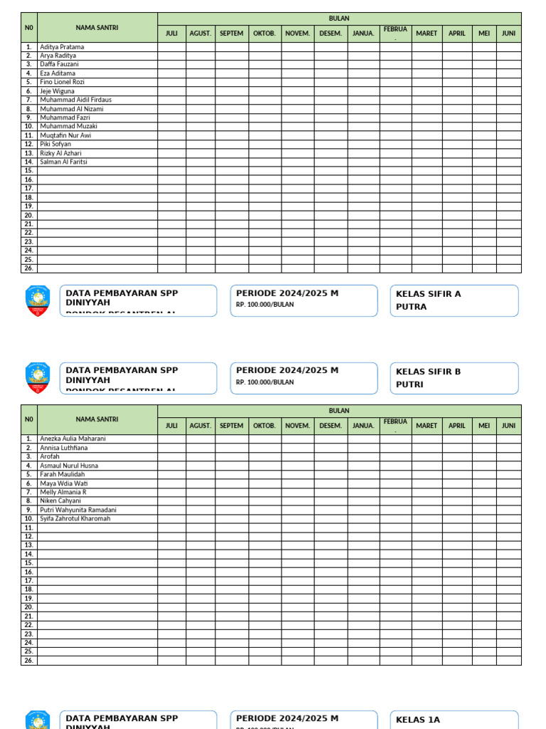 Format Pembayaran SPP 2024-2025 M | PDF