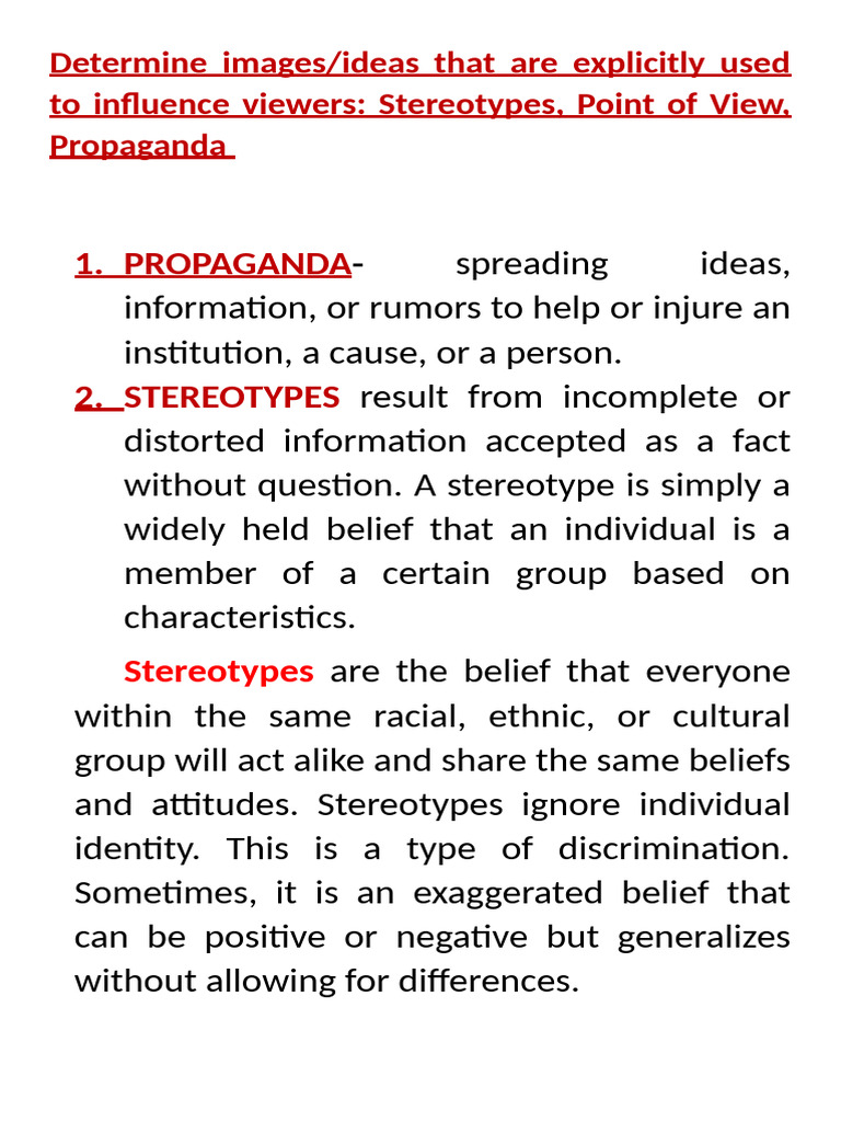 Propaganda, Point of View, and Stereotype | PDF