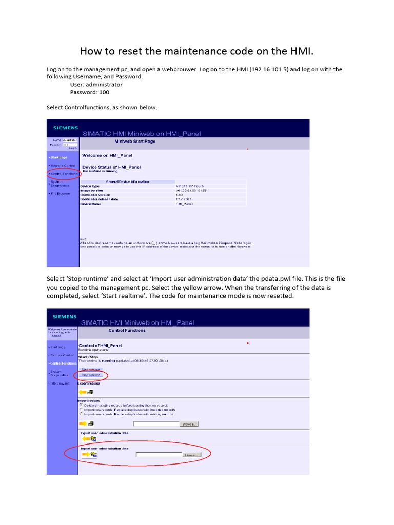 How To Reset The Maintenance Code For The HMI | PDF