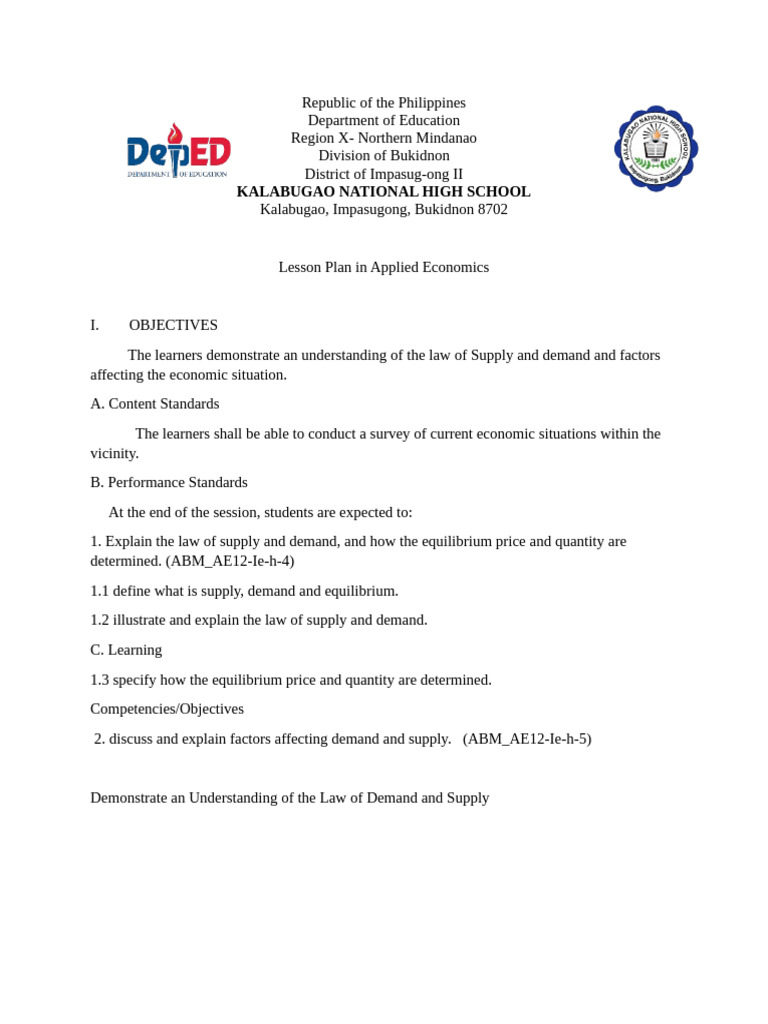 Applied Economics Lesson Plan | PDF