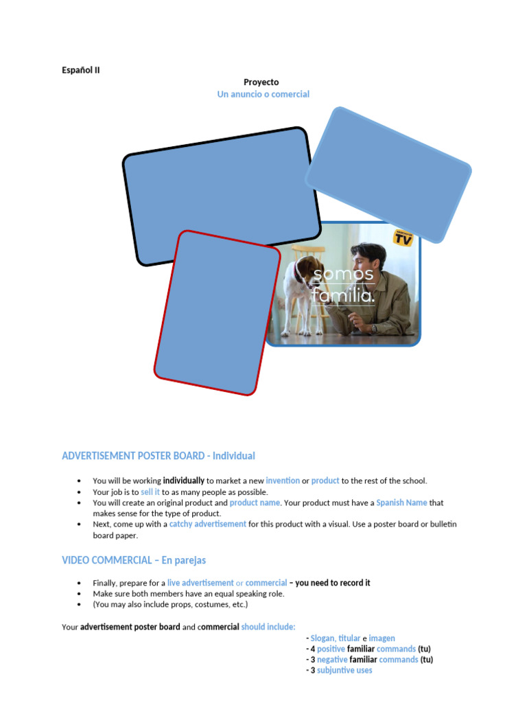 Español II PROYECTO - Un Anuncio o Comercial | PDF